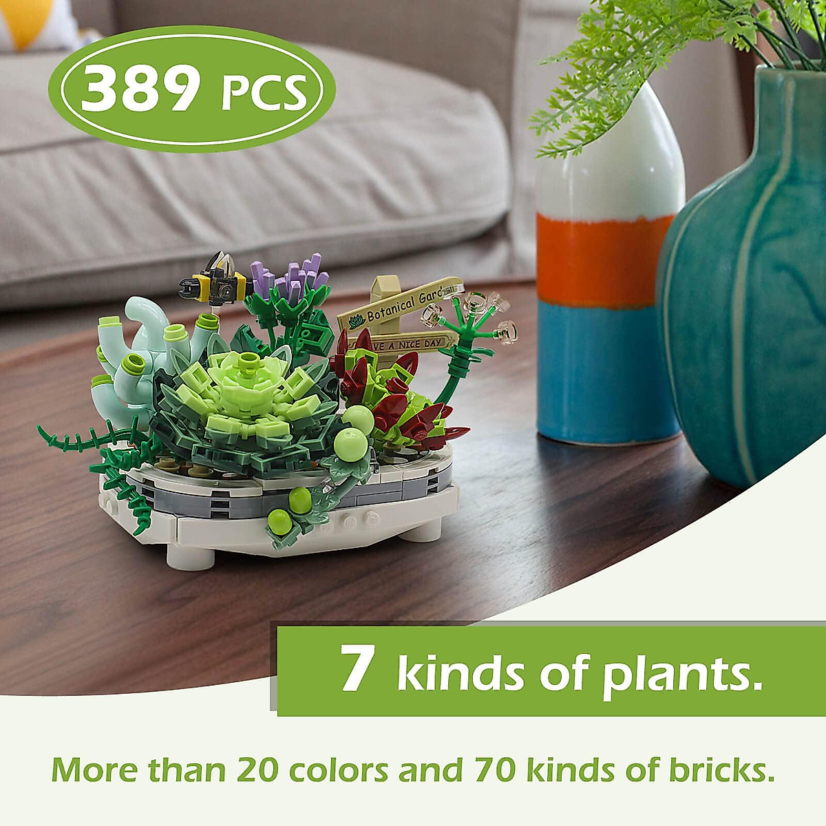 HIGH GODO Succulent Bonsai Plant Sets, Mini Bricks Flower Botanical Building Kit Creative for Kids Adults 8+, Room Or Home Decor (389 Pieces) - No Compatible Classic Bricks