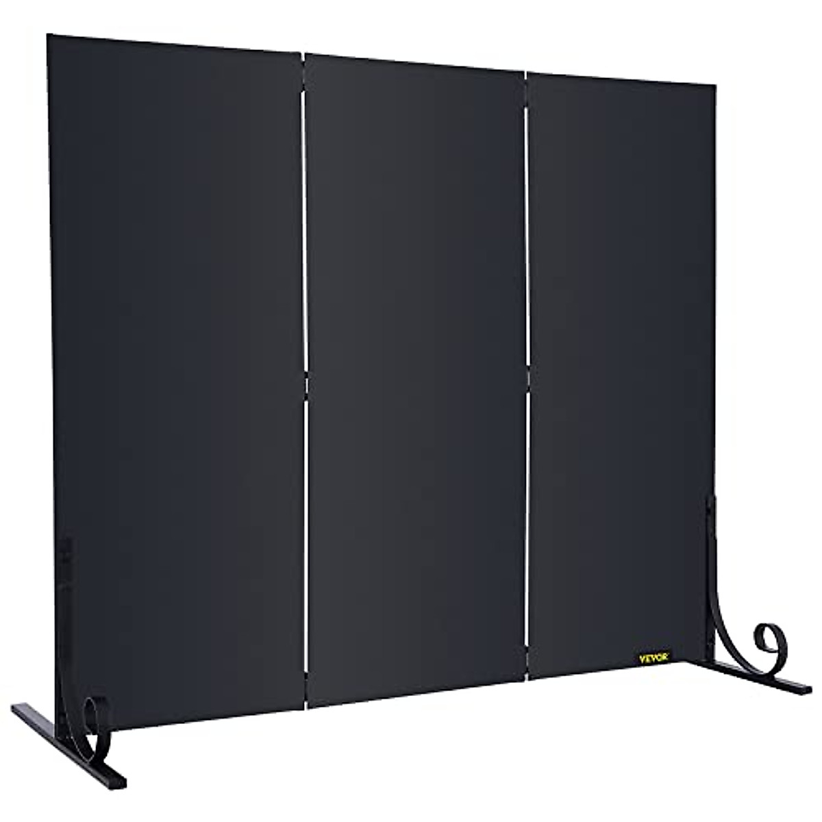 VEVOR Fireplace Screen, 47 x 34.3 Inch, 3-Panel Iron Freestanding Spark Guard with Support, Metal Craft, Broom Tong Shovel Poker Included, for Fireplace Decoration & Protection, Black