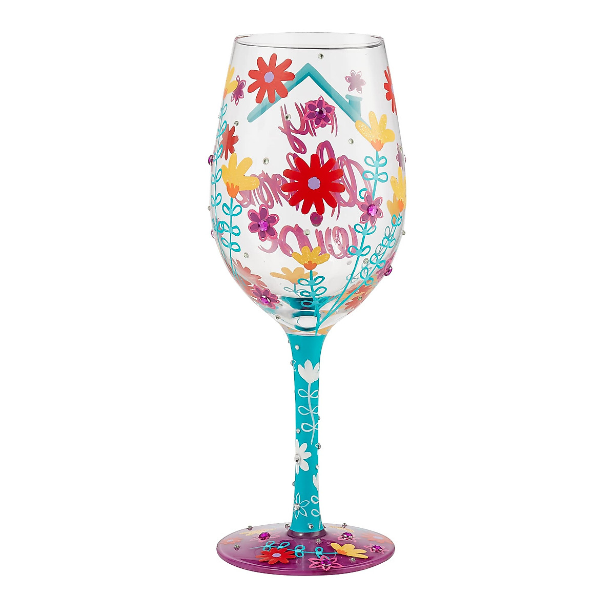 Enesco Designs by Lolita My at Home Hand-Painted Artisan Wine Glass, 15 Ounce, Multicolor