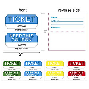 Methdic 50/50 Raffle Tickets Double Roll 1000 Thick Tickets Offset Paper (Red)