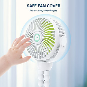 SMARTDEVIL Upgraded Stroller Fan, 3 Speed Portable Clip on Stroller Fan for Baby, 4000mAh Personal Car Seat Fan with Flexible Tripod, Dual 360° Rotatable, for Treadmill, Camping, Bike (White)