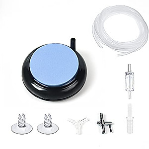 SUNWEN Aquarium Air Stone Disc 2 x 2 Inch Fish Tank Bubbler with 2 Suction Cups, 1 Adjust Valve, 1 Check Valve Oxygen Diffuser for Aquarium, Fish Tank and Hydroponics