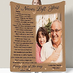 D-Story Custom Memorial Blankets with Photos for Loss of Mother Dad in Heaven, Made in USA, Personalized Sympathy Bereavement Angel Blanket for Funeral | I Never Left You | in Loving Memory Gift