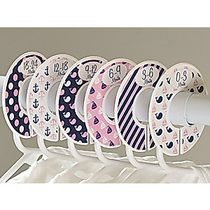 C136 Baby Girl Nursery Closet Clothing Size Divider Pink Nautical Set of 6 Fits 1.25 Inch Rod