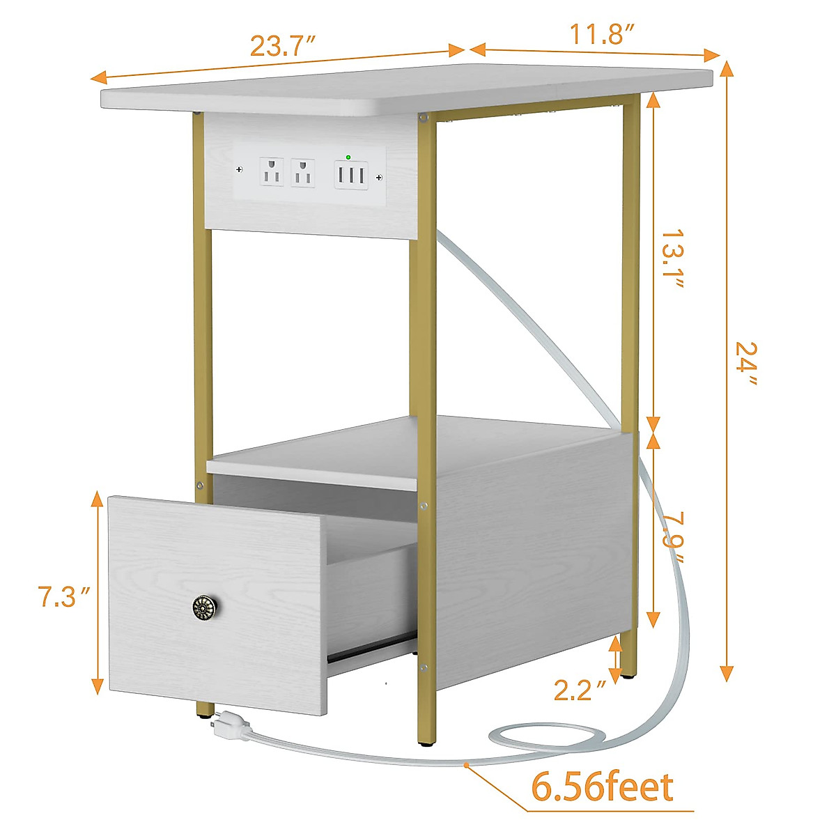 Yenlure Side Table Night Stands End Table with Charging Station Drawers Small Nightstand Bedroom Narrow Nightstand for Small Spaces Nightstand White