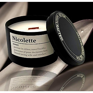 Holzer Custom Candles, Personalized Gifts, Wood Wick Scented/Unscented Custom Candle | Coconut Soy Wax | Handmade in CT USA by Holzer Handcrafted | 6oz in Black Tin Customized Label