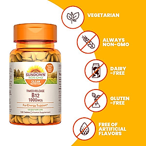 Sundown Timed Release Vitamin B12 1000 mcg, Supports Nervous System And Cellular Energy Health, 120 Tablets