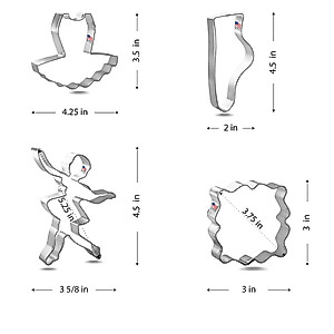 Foose Cookie Cutters 4 Piece Ballet Cookie Cutter Set Ballerina, Tutu, Ballet Slipper, Fancy Square, USA