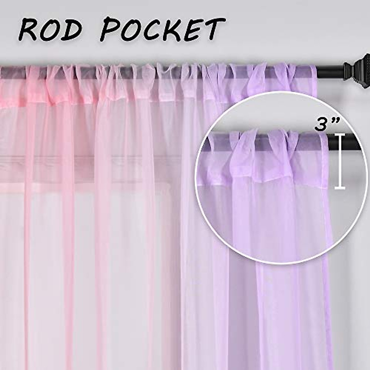 Ombre Sheer Curtains 63 Inch Length Purple Pink Sheer Curtains Two-Tone Gradient and Decorative Rod Pocket Window Curtains Panels for Parlor for Bedroom Girls Room Kids Babies Nursery 52 x 63 Inch