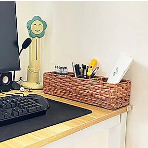 3 Section Toilet Paper Tray Basket, Toilet Tank Waterproof Storage Baskets, Rustic Farmhouse Bathroom Decor, Organizer for Bathroom, Wicker Organizer for Bathroom Home Washroom (Light Brown)