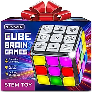 Skywin Puzzle STEM Memory Cube Game, Entertaining, Fun & Unique Flashing Memory Cube, Electronic Memory & Speed Game Development for Kids & Adults, Brain Hands and Eyes Coordination Game Cubes (Black)