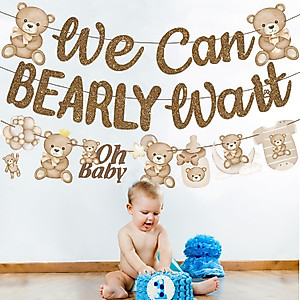 We Can Bearly Wait Baby Shower Banner 3Pcs Teddy Bear Party Banner Bear Baby Shower Decorations Gender Reveal Party Supplies Teddy Bear Theme Cutouts for Birthday