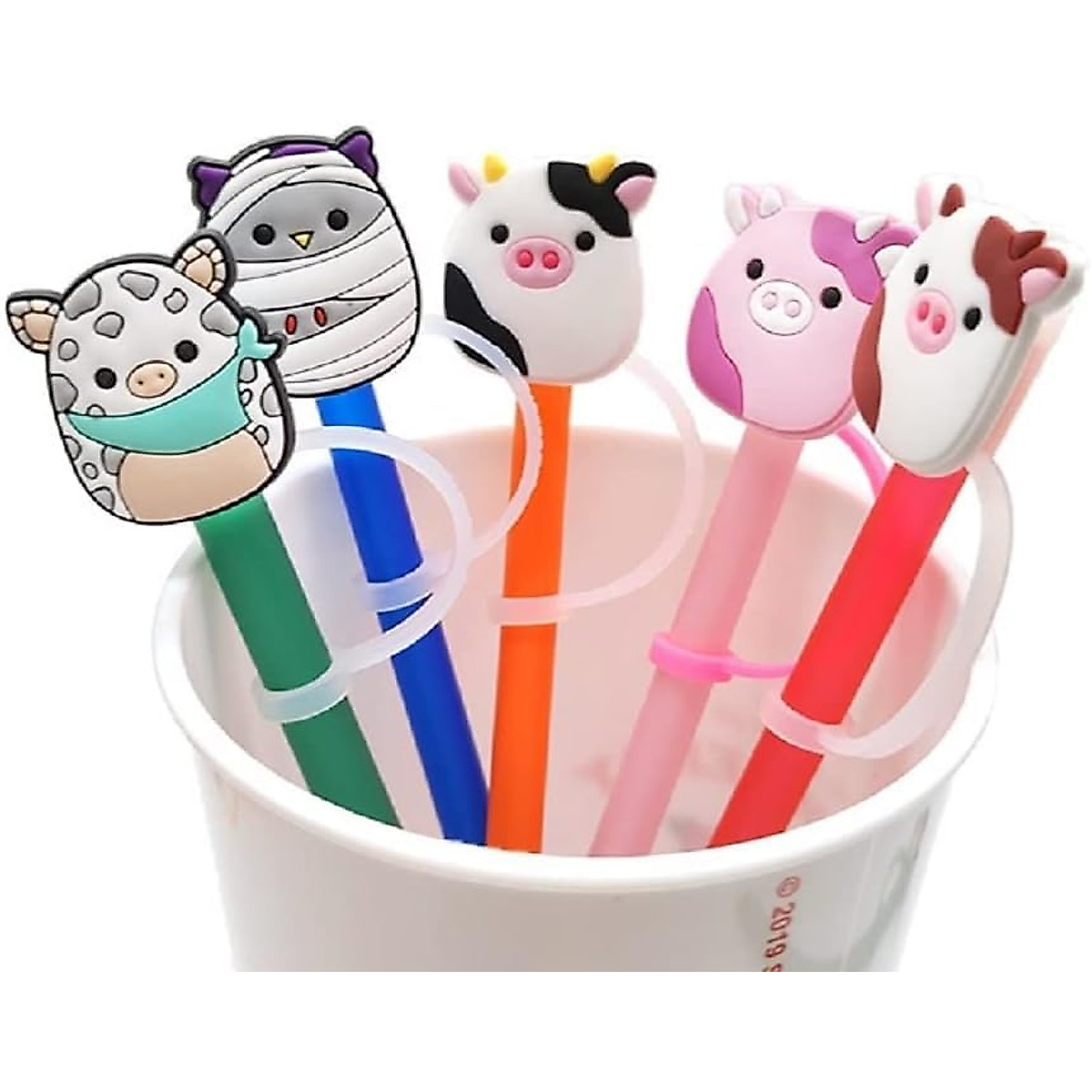 21 Pcs Silicone Straw Topper Party Straw Tips Birthday Party Straw Cap Cover Cartoon Anime Straw Cover Rubber Tips for Straws Cow Reusable Drinking Straw Tips Lids for Kids Party Supplies Party Favor