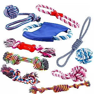 EDS HAMASHIACH Dog Rope Toys for Aggressive Chewers - Set of 10 Durable Dental Dog Chew Toys, Cotton Puppy Teething Chew Tug Toy