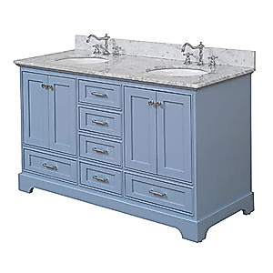 Kitchen Bath Collection Harper 60-inch Double Bathroom Vanity (Carrara/Powder Blue): Includes Powder Blue Cabinet with Authentic Italian Carrara Marble Countertop and White Ceramic Sinks