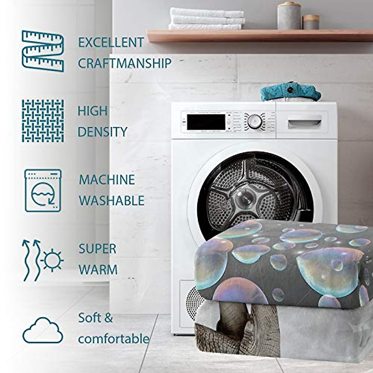 Elephant Throw Blanket,Flannel Fleece Blanket,Soft Cozy Fuzzy Comfy Warm Cute Lightweight Blanket for Women Adult Girl,Kid,Baby-Decor Gift-Grey Microfiber Nap Blanket for Couch,Bed,Sofa - 60" x 50"