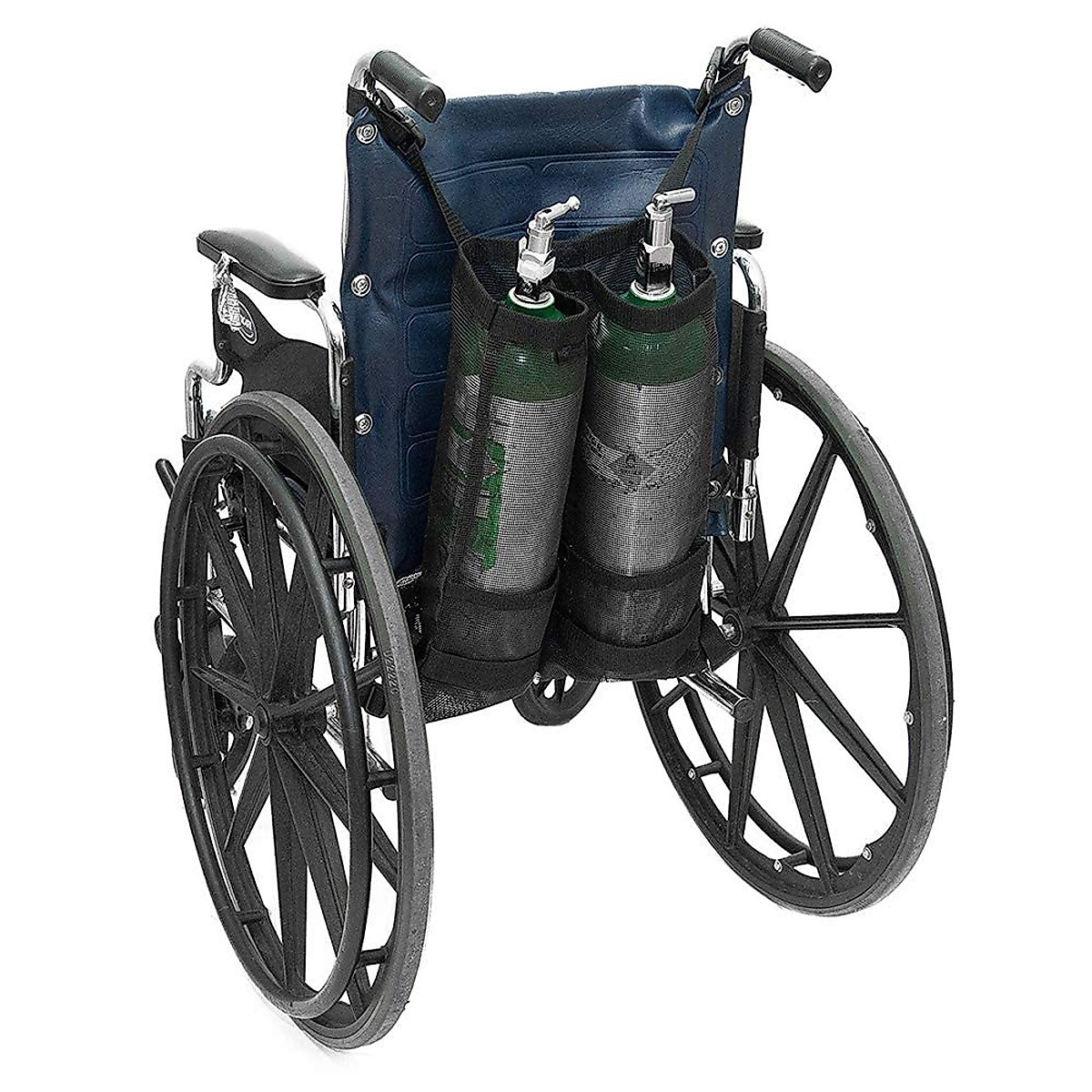 Dual Oxygen Tank Holder for Wheelchair,Double Oxygen Tank Bag,Oxygen Tank Carrier for D & E Cylinders Oxygen Storage Bag with Mesh Storage Pocket,Suitable for Medical, Personal Use,Family and Hospital