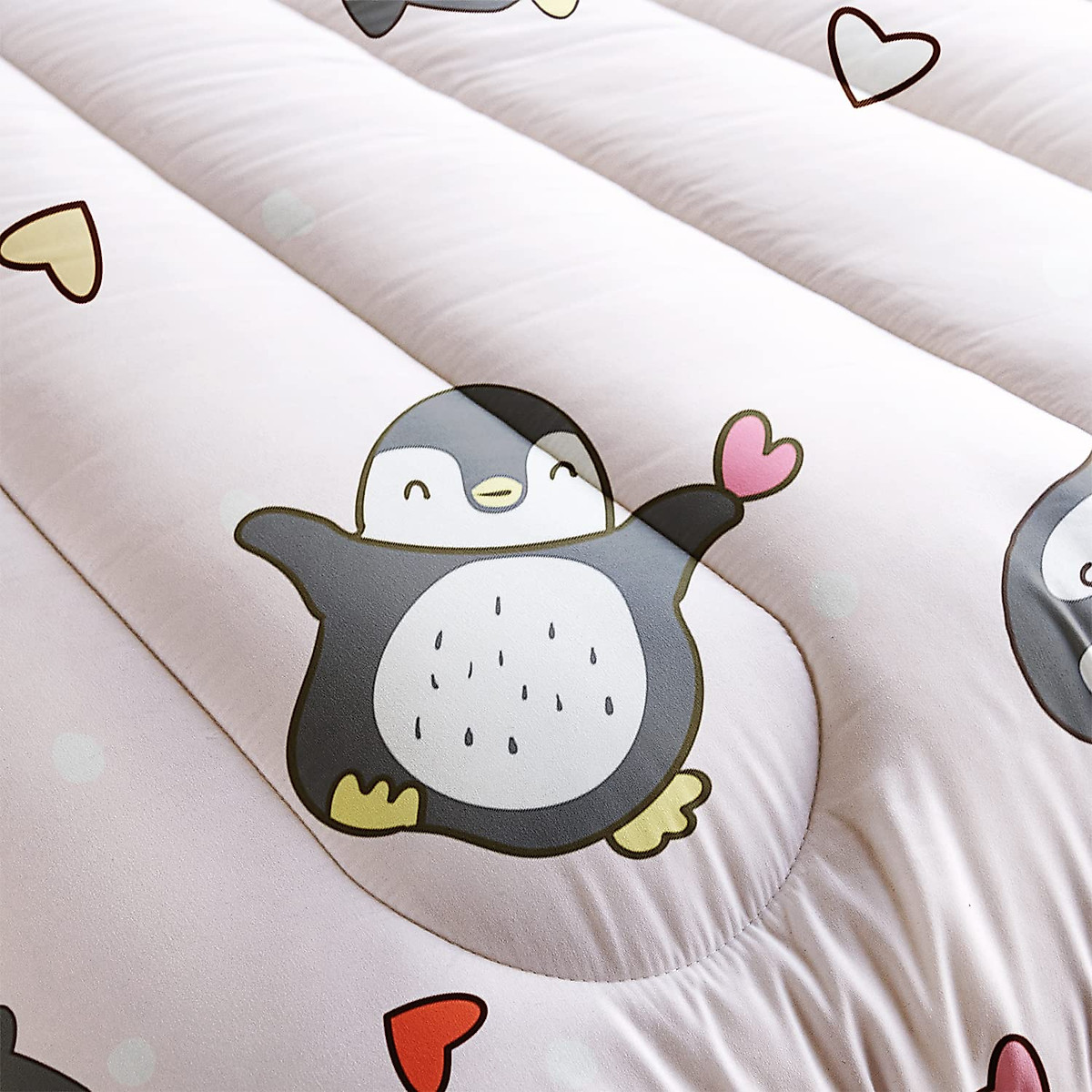 CVHOUSE Cartoon Penguin Bedding Set Twin Cute Animal Pattern Kids Teen Comforter Set 3 Pieces with 1 Comforter + 2 Pillow Cases Decor Comforter Set Cute Penguin Animal Pattern