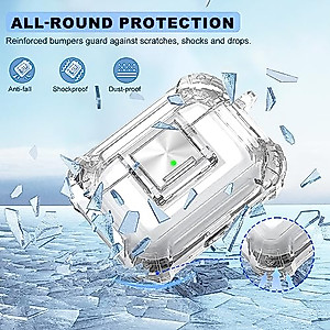 [4 in 1] Secure Lock Airpods Pro 2nd/1st Generation Case Clear, WOFRO Airpods Pro 2 Transparent TPU Silicone Protective Cover with Cleaner kit Lanyard and Keychain for Apple AirPods Pro 2nd/1st Gen