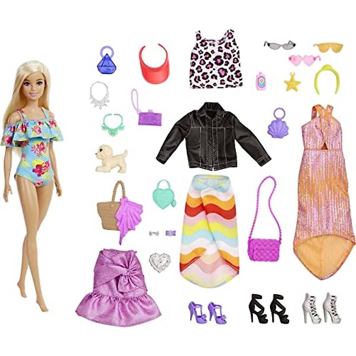 Barbie Advent Calendar with Barbie Doll (12-in), 24 Surprises Including Day-to-Night Trendy Clothing & Accessories, Festive Holiday Themed Packaging for Kids 3 to 7 Years Old