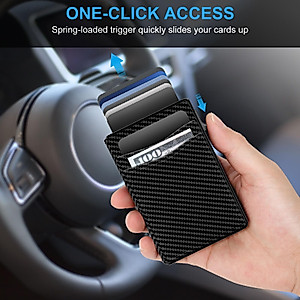 CHJGLNL Slim Wallet for Men - with Money Clip, Minimalist Wallet with Gift Box, Aluminum Pop Up Credit Card Holder, RFID Blocking | Premium Carbon Fiber Leather | 12 Card Capacity