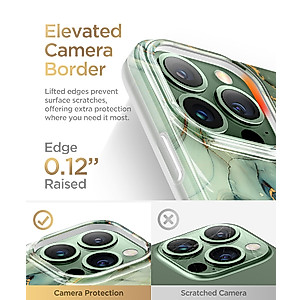 GVIEWIN for iPhone 13 Pro Case 6.1 Inch, [10FT Military Grade Drop Protection] Marble Phone Case Slim Glossy Soft TPU Shockproof Protective Cover for Women Men Phone Covers(Desert Dream/Green)