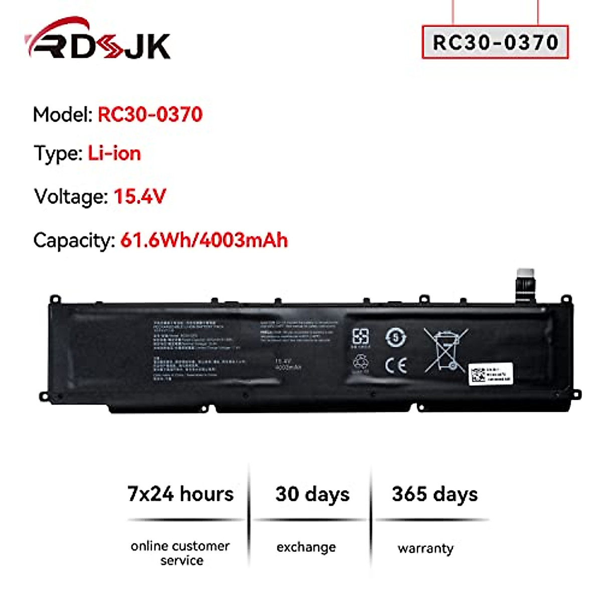 RC30-0370 61.6Wh Laptop Battery for Razer Blade 14 2021 2022 RZ09-0370 RZ09-0368 RZ09-0427 RZ09-0370AE23-R3U1 RZ09-0370BEA3-R3U1 RZ09-0370CEA3-R3U1 RZ09-0427EE23-R3U1 RZ09-0427EEM3-R3U1 RZ09-0427PEA3