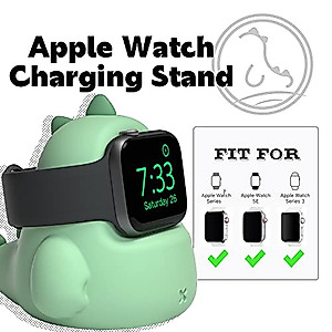 ELETIUO Charger Stand Compatible with Apple Watch Series Ultra/8/SE2/7/6/SE/5/4/3/2/1 (49mm,45mm,44mm,42mm,41mm,40mm, 38mm),Dinosaur iWatch Charging Dock,Supports Nightstand Mode,Mint Green