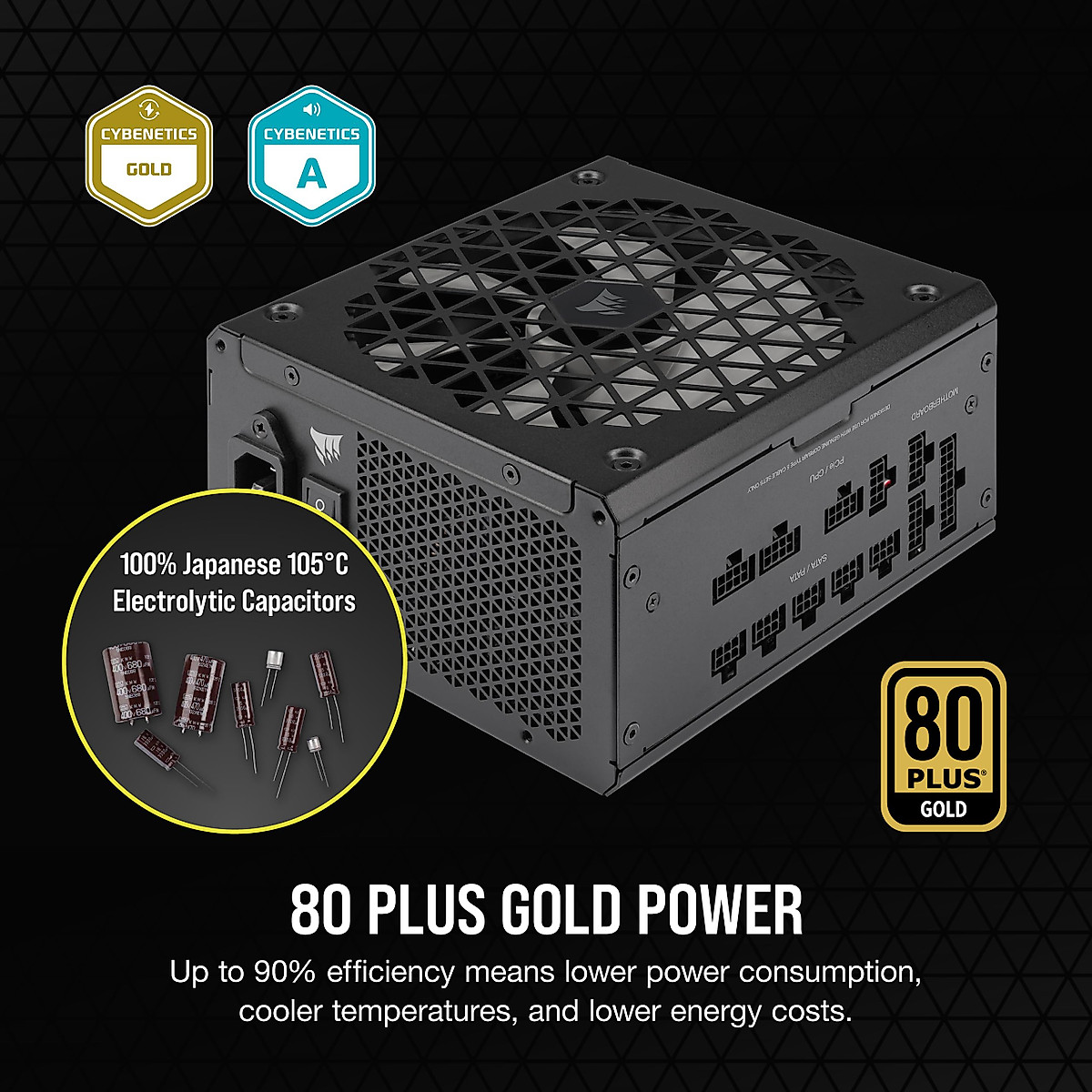Corsair RM850x SHIFT Fully Modular ATX Power Supply - 80 PLUS Gold - ATX 3.0 - PCIe 5.0 - Zero RPM - Modular Side Interface - Black