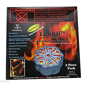 Lokkii, Ready to Lite-Premium Barbeque Briquettes, Contains 2 Individually Wrapped Briquettes