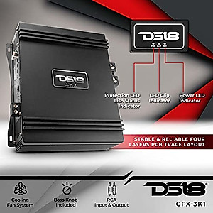 DS18 GFX-3K1 Car Audio Amplifier 1-Channel Class D Full-Range Monoblock 3000 Watts Rms 1-Ohm - Bass Knob Controller Included - Easy Installation - Powerful Amp for Vehicle Sound Systems