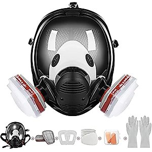 Reusable Full Face Respirаtor Mask - 19 in 1 Full Facepiece Gas Mask Organic Dust Chemical Respirator w/ Extra Filters for Paint Sprayer, Woodworking , Painting, Machine Polishing, Welding , Epoxy Resin and Other Work Protection