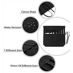 Denifiter Knife Roll, Chef's Knife Roll Bag, Heavy Duty Waxed Canvas Knife Bag With 7 Slots (Black)