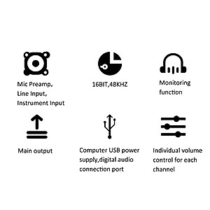 GOWENIC 2 Channel Audio Mixer, DJ Audio Mixer, USB 48V Phantom Power Compact Sound Mixing Console USB Soundcard for PC Recording Home Karaoke Internet