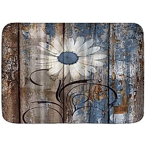 KXO Rustic Daisy Blue Brown Floral Farmhouse Spring Country Botanical Bath Mats Non-Slip Absorbent Soft Plush Doormat Bathroom Decor Rugs for Kitchen Bedroom Floor Mat 24"x16"