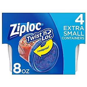 Ziploc Extra Small Round Twist 'n Loc Food Storage Meal Prep Containers, Reusable for Lunch and Leftovers, Dishwasher Safe, 4 Containers and 4 Lids