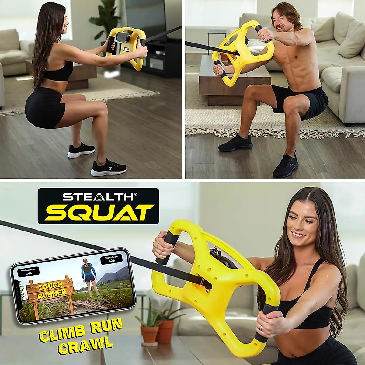 STEALTH Squat Trainer - Home Fitness Equipment & Full Body Workout - Get Lean Sculpted Legs & Glutes Playing Games on Your Phone - Fun Games to Help You Lose Weight - Train Legs, Butt, and Thighs