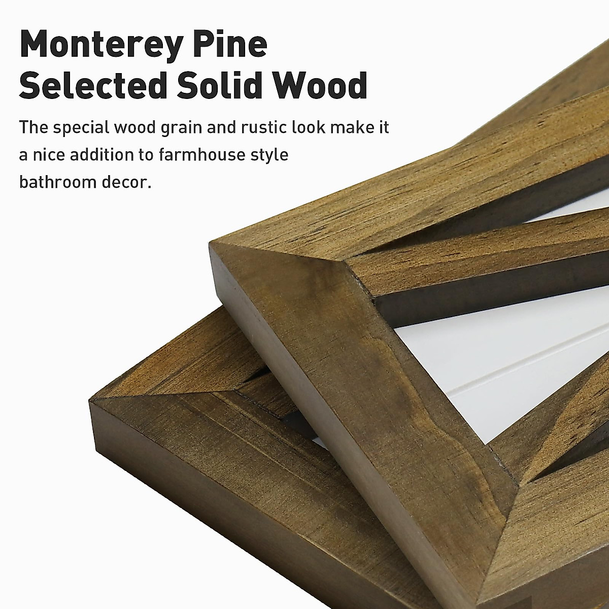 Extra Long Rustic Towel Rack 2 PCS, 23.6 Inch Monterey Pine Solid Wood Towel Holders Wall Mounted with Metal Bar, Brown Farmhouse Style, for Hand & Bath Towels, Bathroom Powder Room Decor