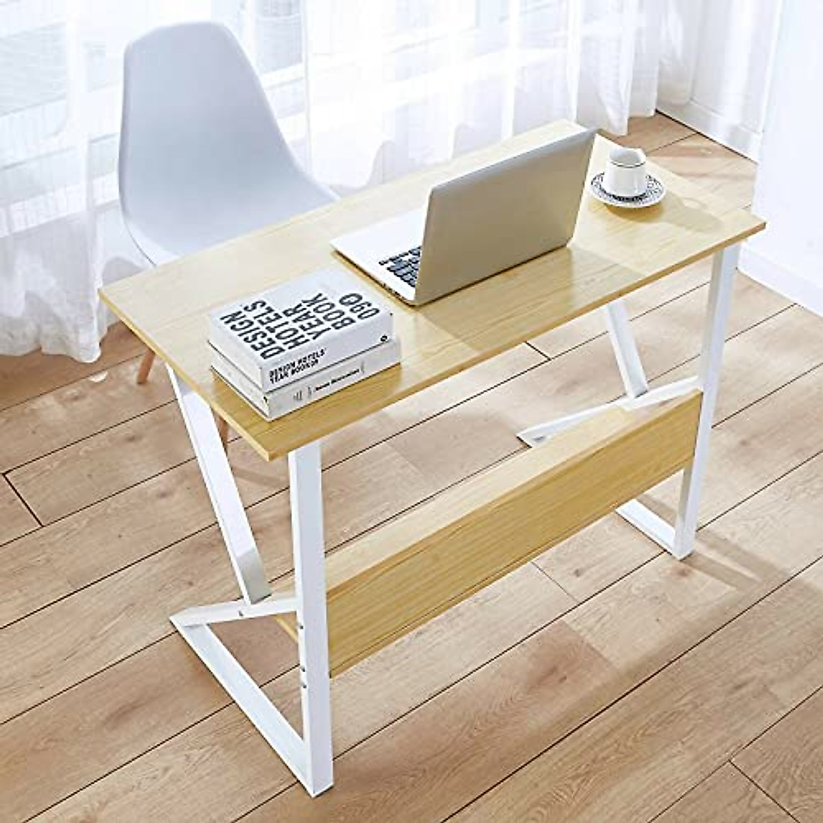 MJWDP 39X20X29Inch K-Shaped Computer Desk w/Shelf PC Laptop Table Study Workstation Office Home
