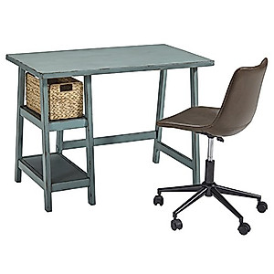 Signature Design by Ashley Mirimyn Vintage 42" Home Office Desk with Basket, Distressed Blue,Teal