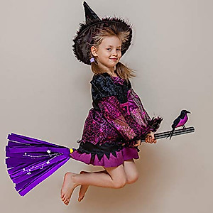 Elcoho 2 Pieces Halloween Props Witches Broom Witch Broomstick Retractable Silver Stars Design Witch Broomstick for Halloween Costume Decoration