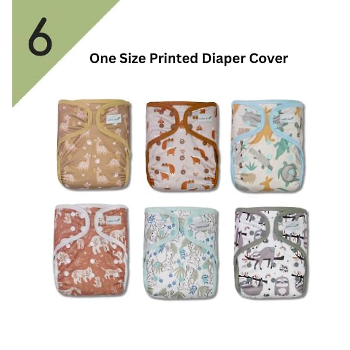 Kawaii Baby 6 Happy Leak-Free Cloth Diaper Covers, Double-Layer adjustable to fit babies 8-36 pounds, Animal Club