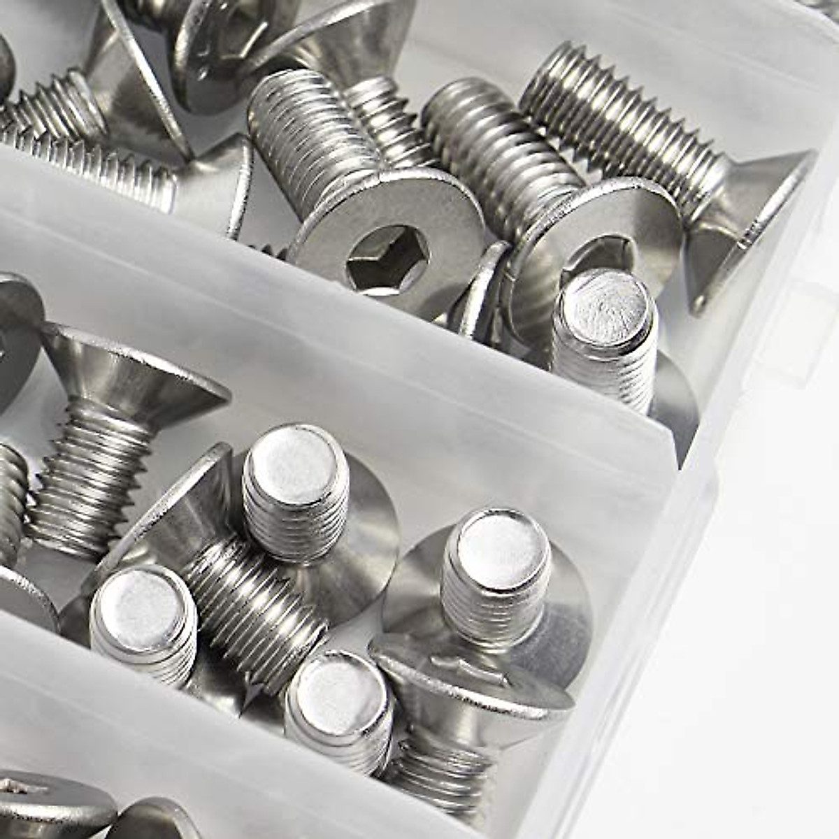 M6 x 8mm 12mm 16mm 20mm 25mm Flat Head Hex Socket Cap Screws Countersunk Bolts, 304 Stainless Steel, Fully Threaded, Bright Finish, Metric Allen Hex Drive, Assortment Kit 50PCS