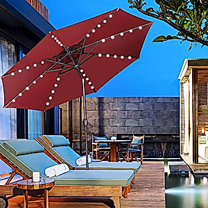Klismos 10 ft 2 Layers Patio Umbrella with 40 Lights Windproof Outdoor Market Table Umbrella with Ventilation,Tilt and Crank(Red)