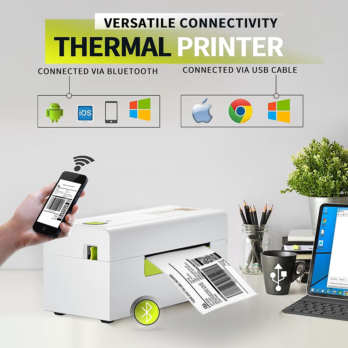 SUNTHIN Thermal Shipping Label Printer, Fast, Inkless, Wireless 4x6 Shipping Label Printer, Support Android, iPhone and Windows, Widely Used for Amazon, Ebay, Shopify, Etsy, USPS (White)