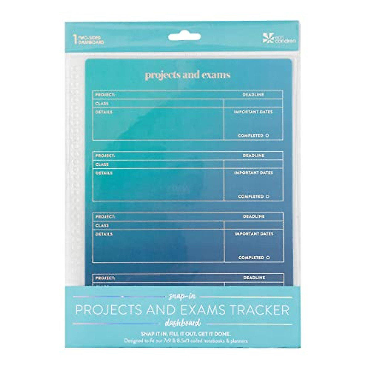 7" x 9" Snap-in Dashboard - Wet Erase, Reusable, Double Sided Surface for Tracking Projects and Exams Version 2. Fits 7" x 9" or 8.5" x 11" Planners and Notebooks by Erin Condren