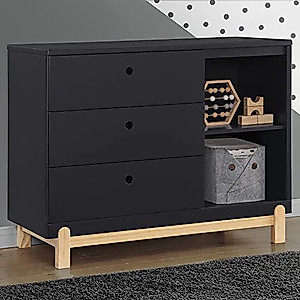Delta Children Poppy 3 Drawer Dresser with Cubbies, Midnight Grey/Natural