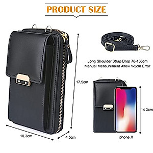 PU Leather Crossbody Bag for Women, Cell Phone Purse Wallet with Card Slots, Cell Phone Shoulder Bag with Shoulder Strap - Black