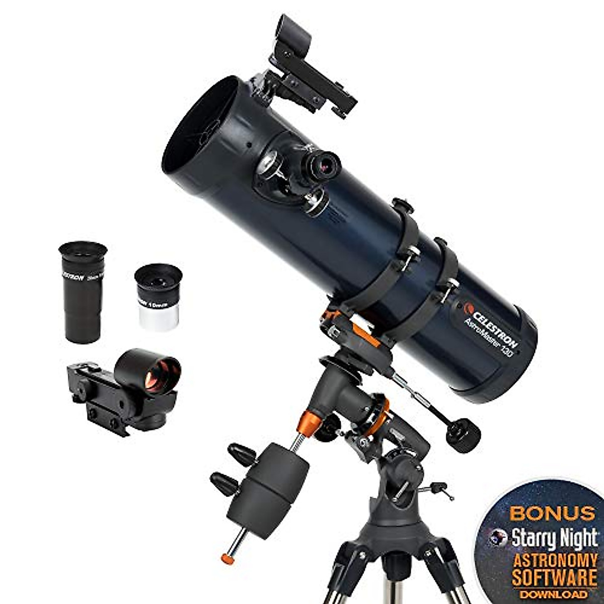 Celestron - AstroMaster 130EQ Newtonian Telescope - Reflector Telescope for Beginners - Fully-Coated Glass Optics - Bonus Astronomy Software Package & AstroMaster Telescope Accessory Kit