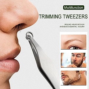 Universal Nose Hair Trimming Tweezers,Stainless steel Long Tweezers,Round Head Grooming Scissor Eyebrow Clippers Trimmer for Brow, Nasal
